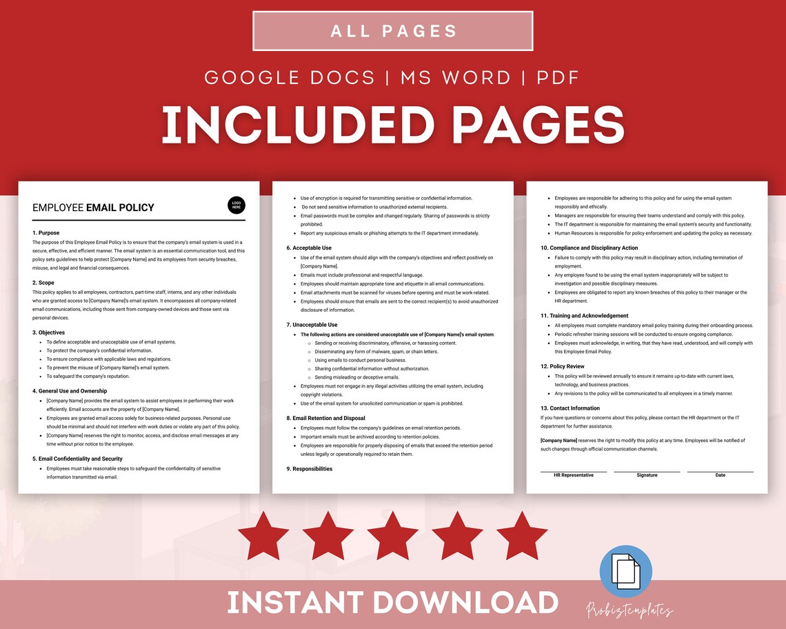 Employee Email Policy Template, Company Email Usage Policy, Email ...
