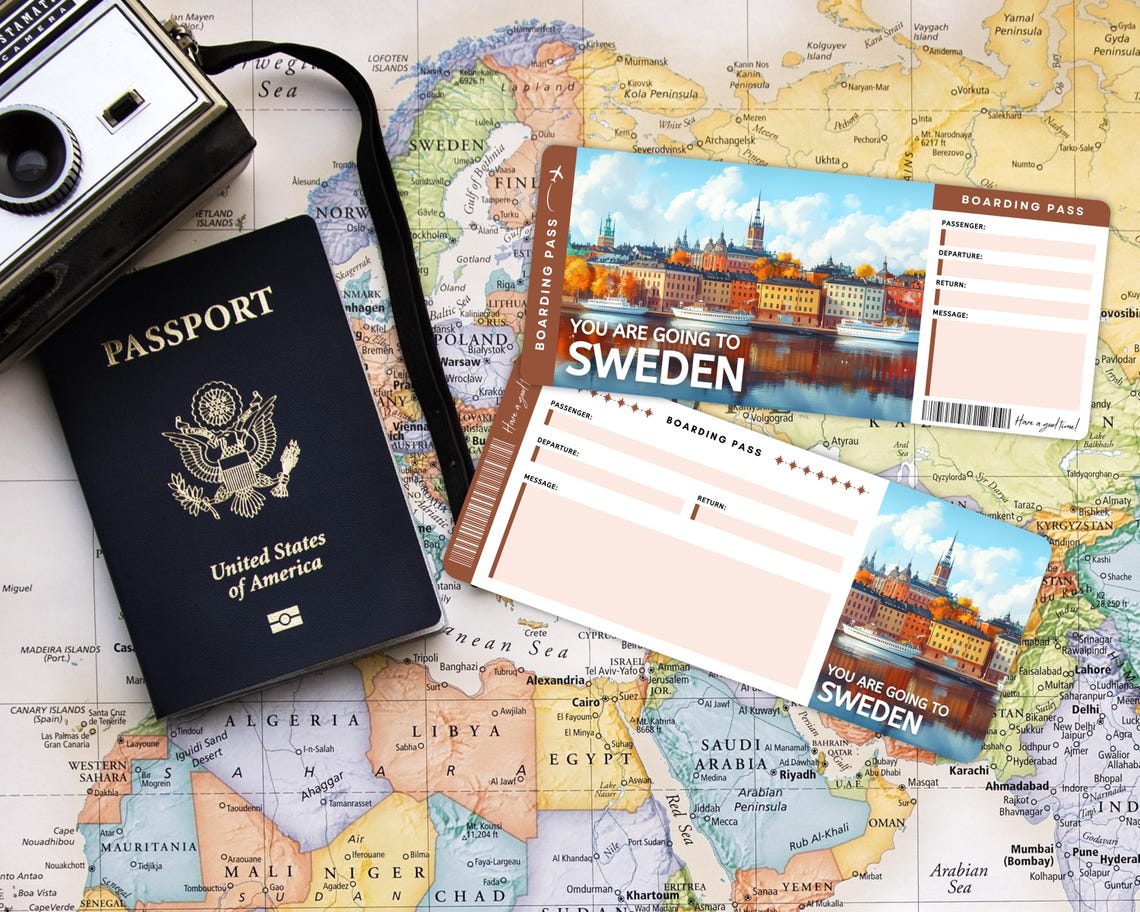 Printable Sweden Surprise Gift Ticket, Editable Stockholm Boarding Pass ...