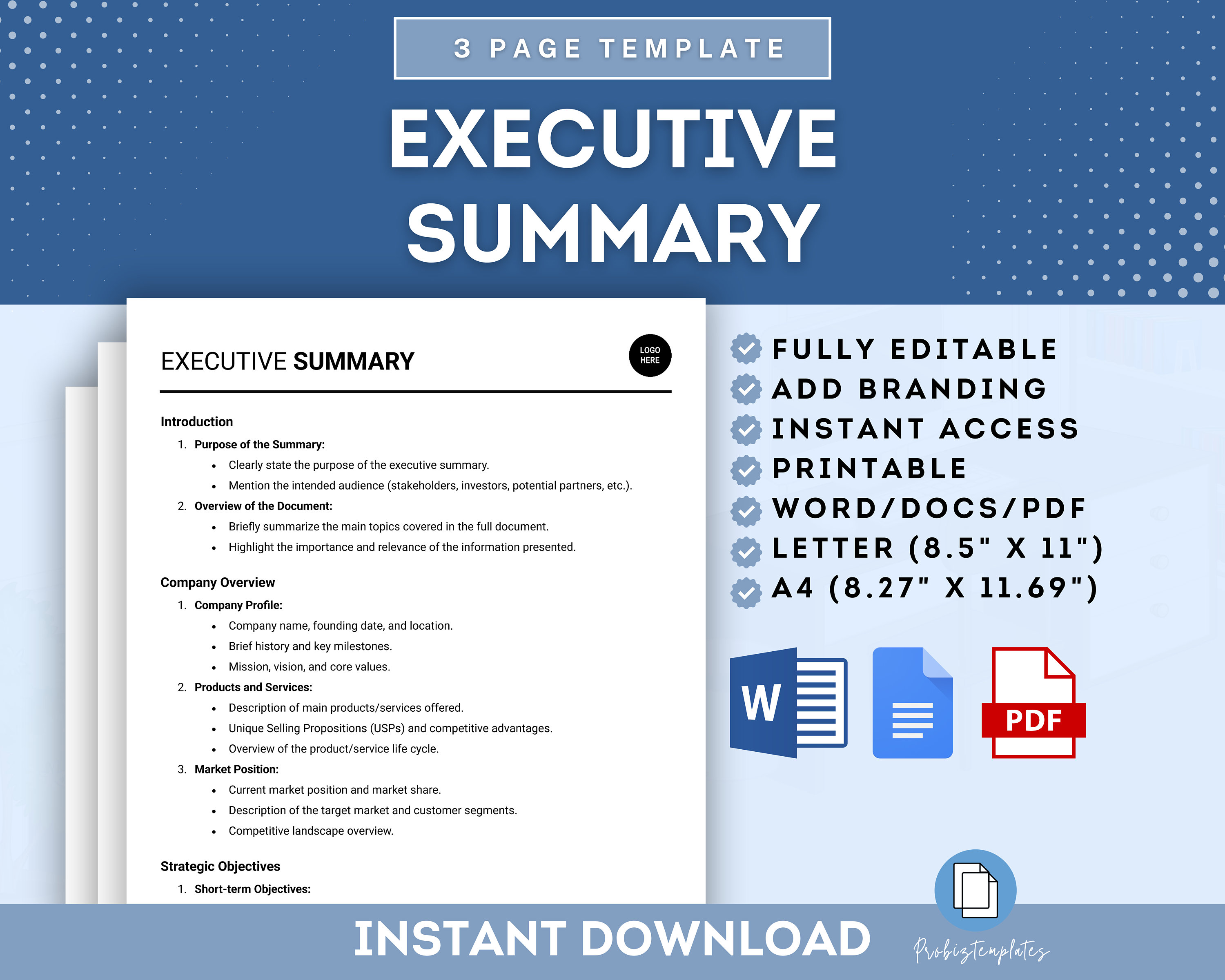 Executive Summary Template, Business Executive Summary, Company ...