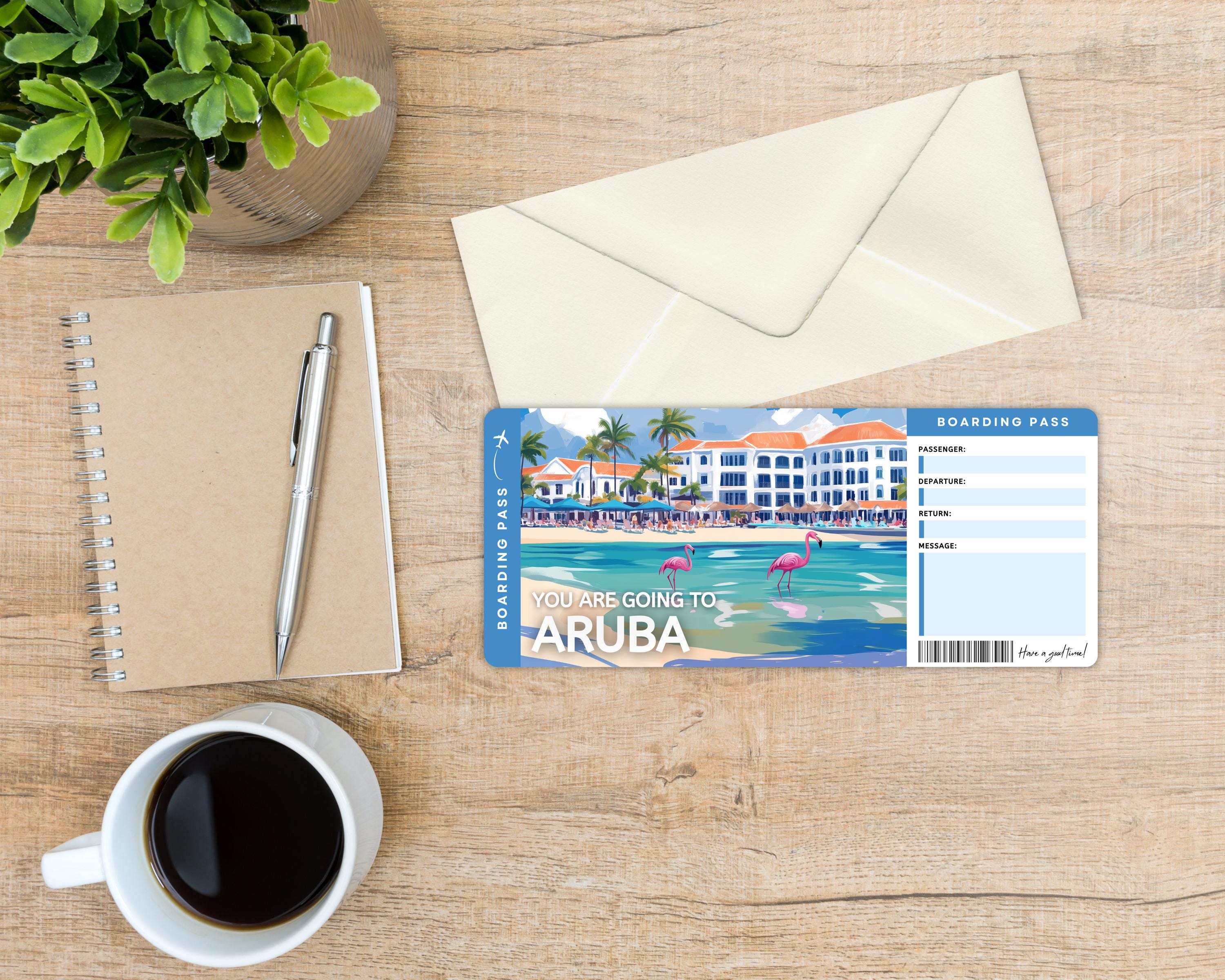 Printable Aruba Surprise Gift Ticket, Editable Aruba Boarding Pass ...