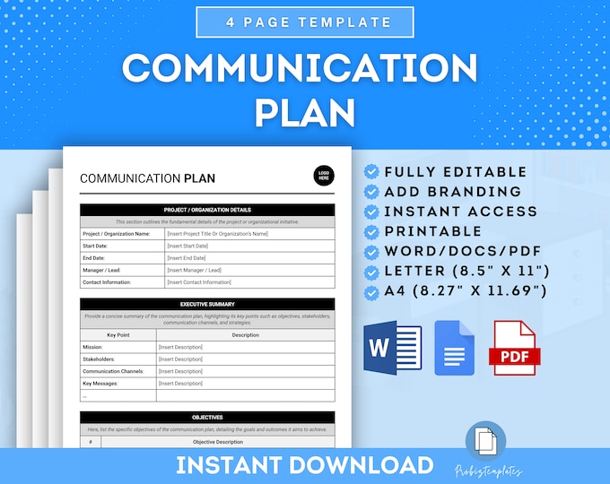 Communication Plan Template | Project Management | MS Word | Instant ...