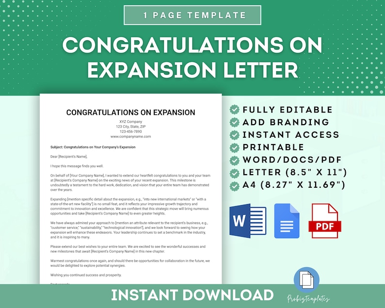 Congratulations on Expansion Letter Template, Business Growth ...