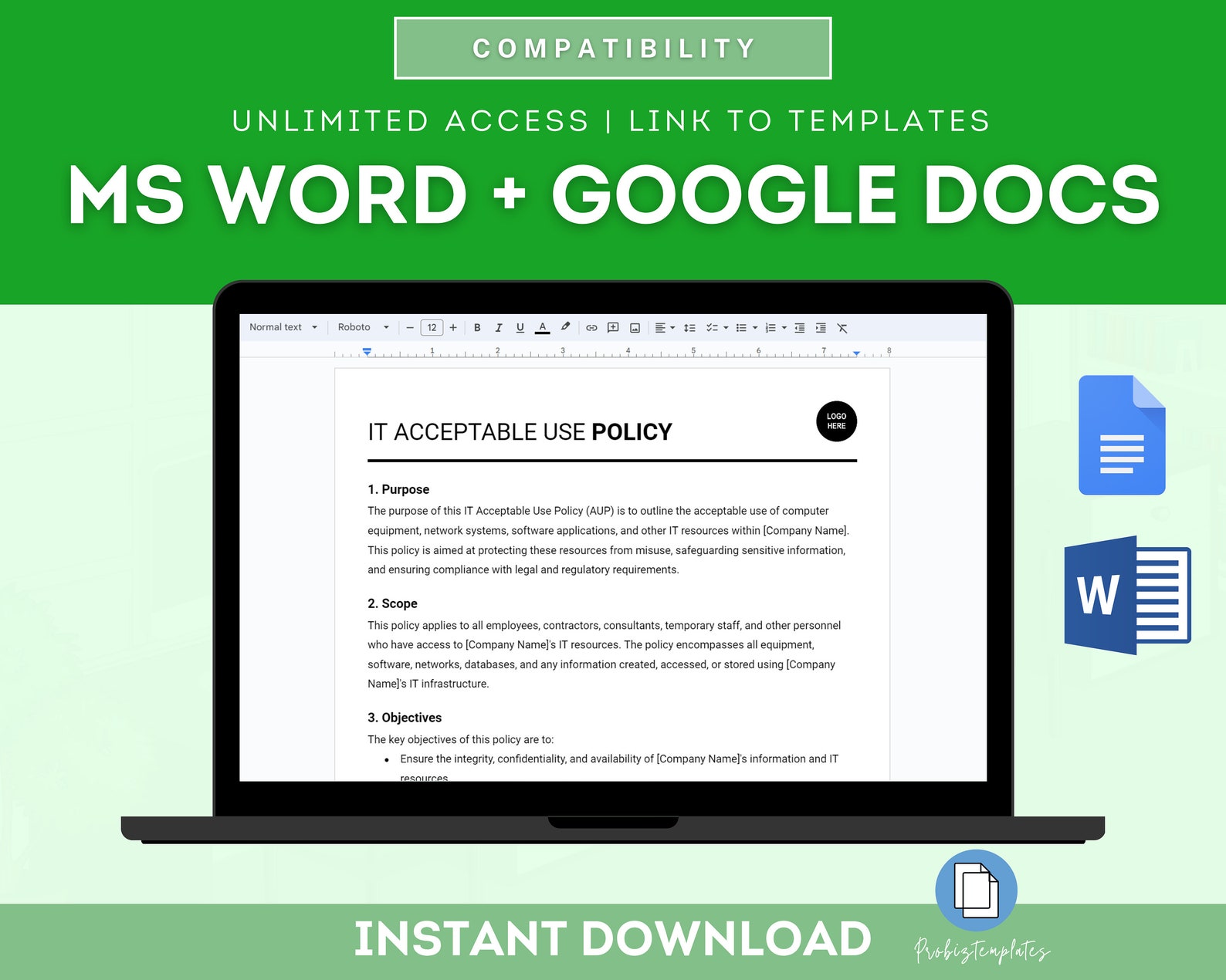 IT Acceptable Use Policy Template, Company IT Use Guidelines Template ...
