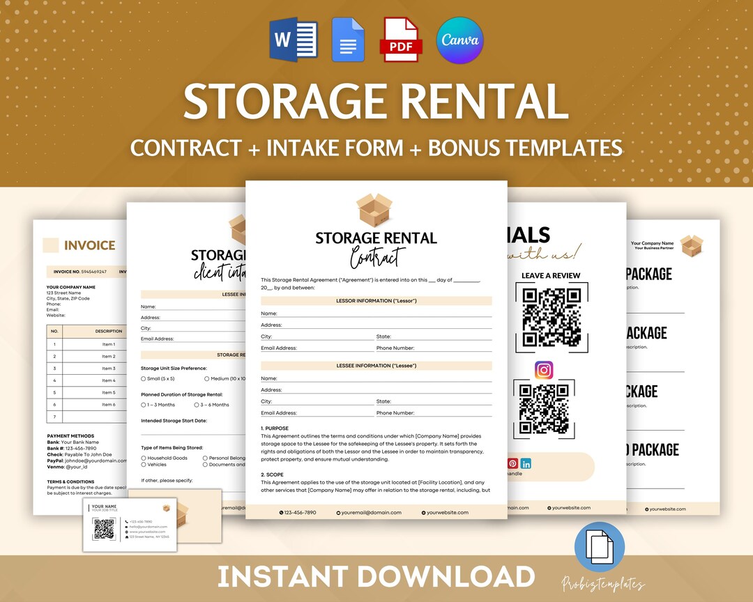 Storage Rental Contract Bundle, Warehouse Rental Agreement Template ...