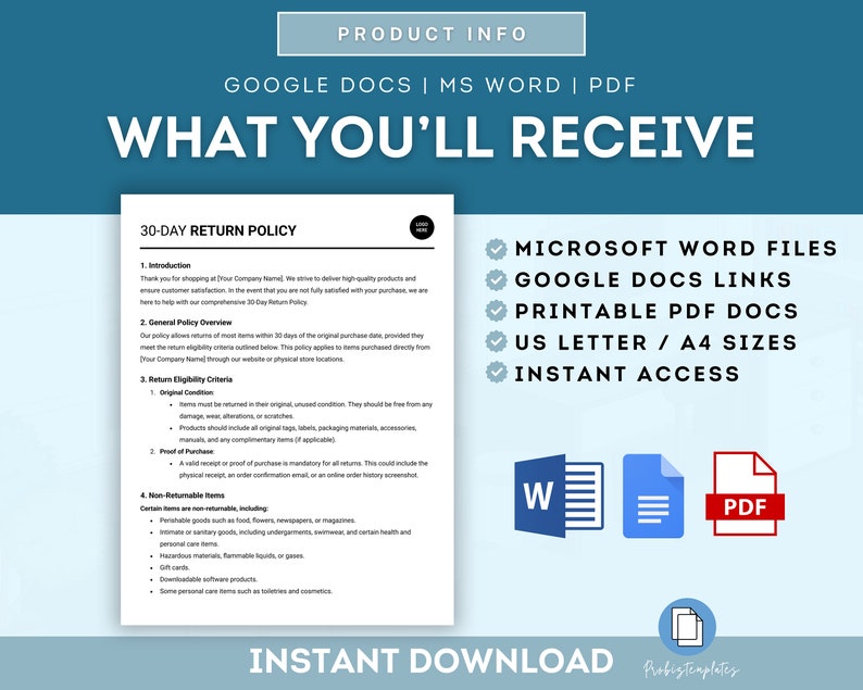 30-day Return Policy Template, Return Terms and Conditions, Product ...
