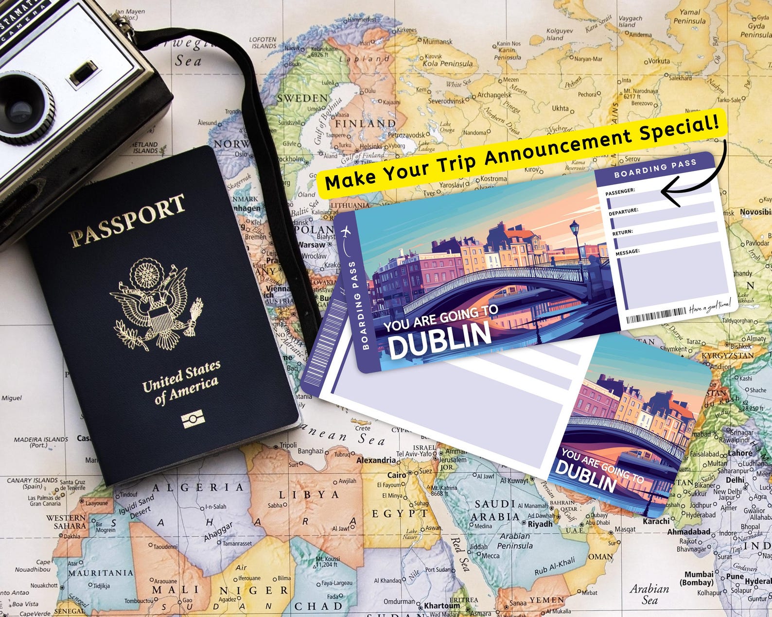 Printable Dublin Surprise Gift Ticket, Editable Ireland Vacation ...