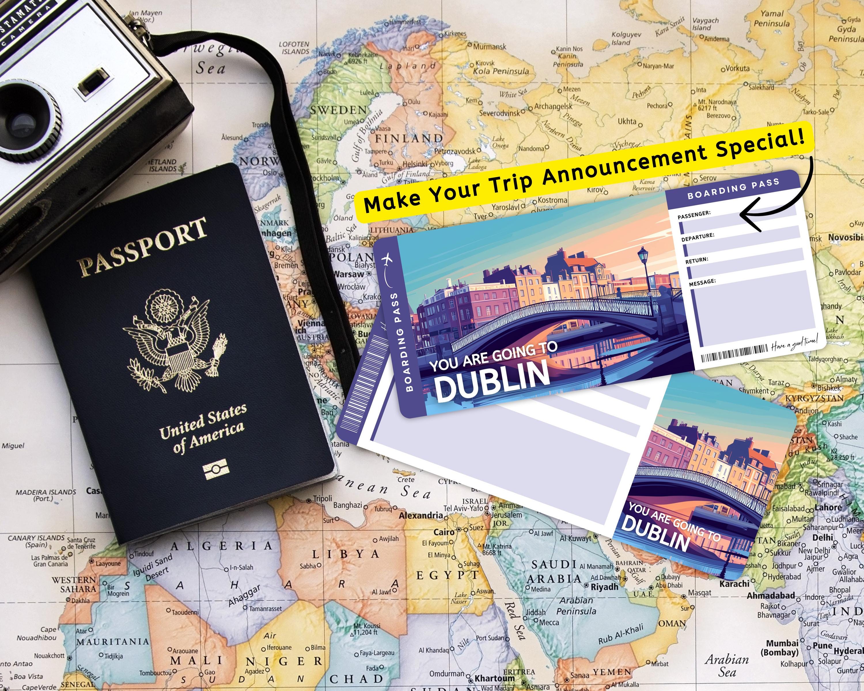 Printable Dublin Surprise Gift Ticket, Editable Ireland Vacation ...