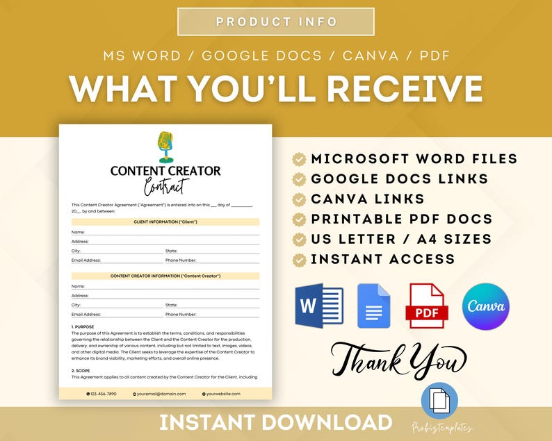 Content Creator Contract Bundle, Influencer Agreement Template, Social ...
