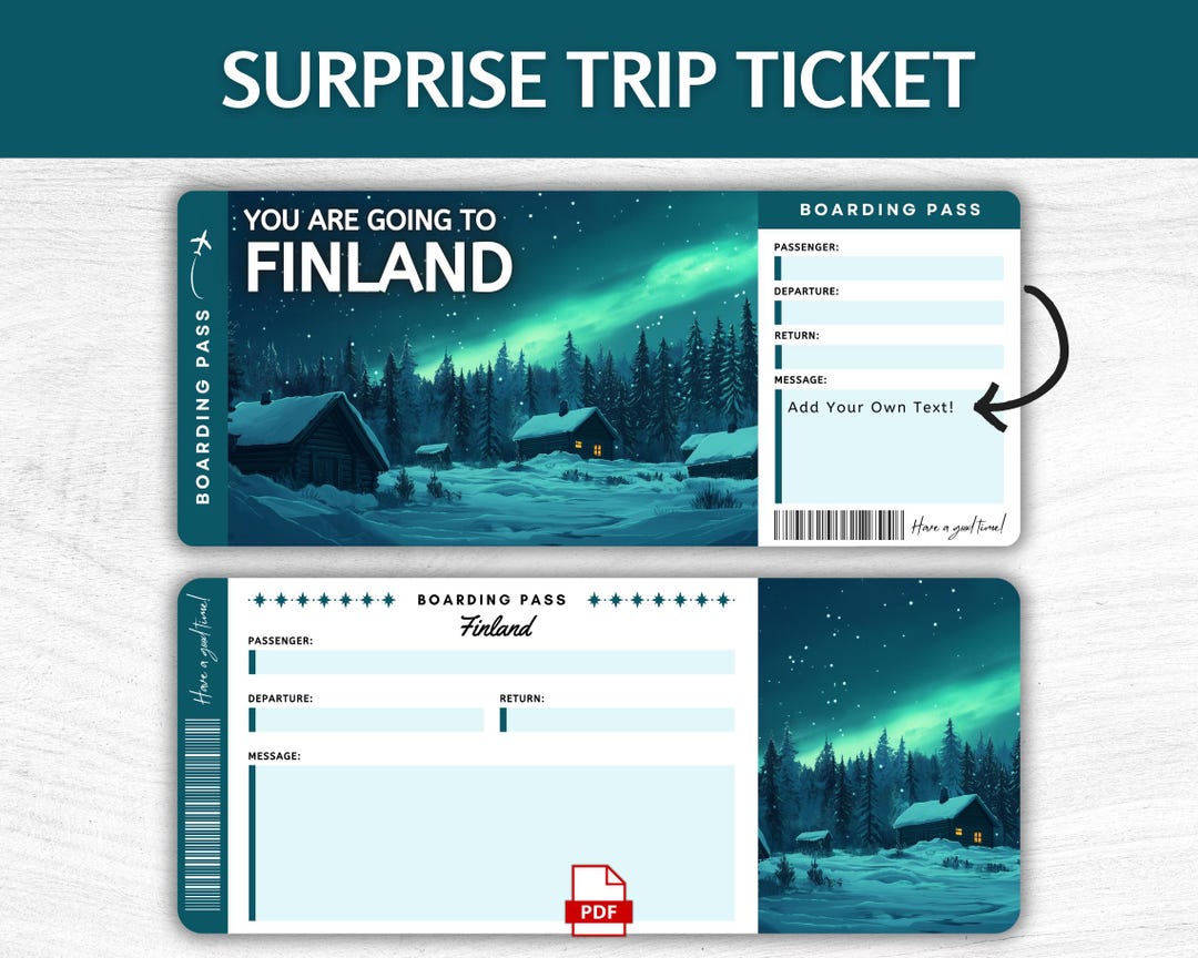 Printable Finland Surprise Gift Ticket, Editable Helsinki Boarding Pass ...
