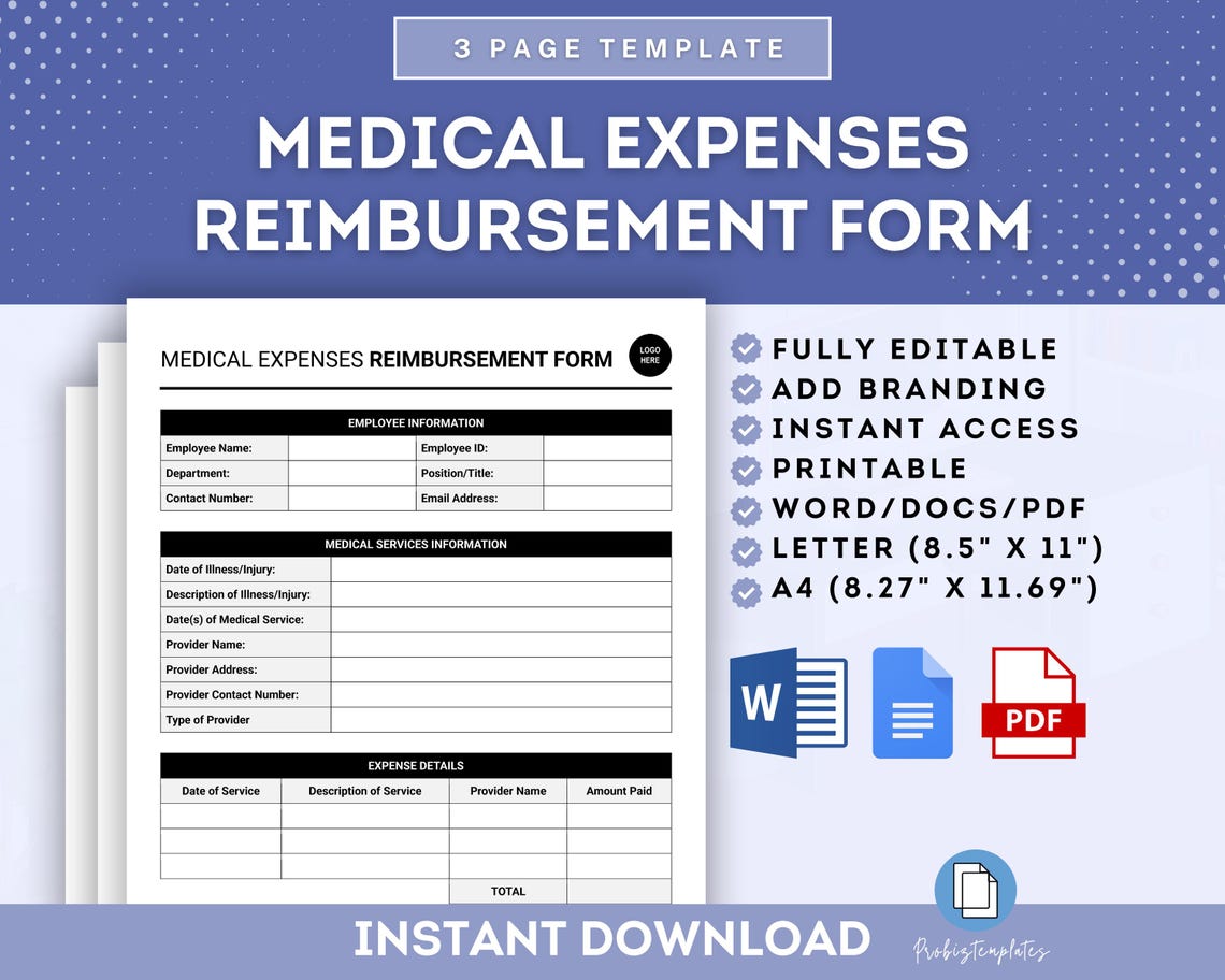 Medical Expenses Reimbursement Form, Healthcare Reimbursement Request ...