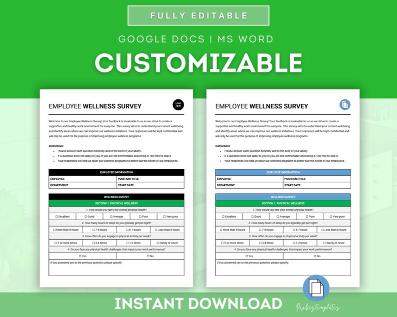 Employee Wellness Survey Template, Workplace Well-being Survey, Staff ...