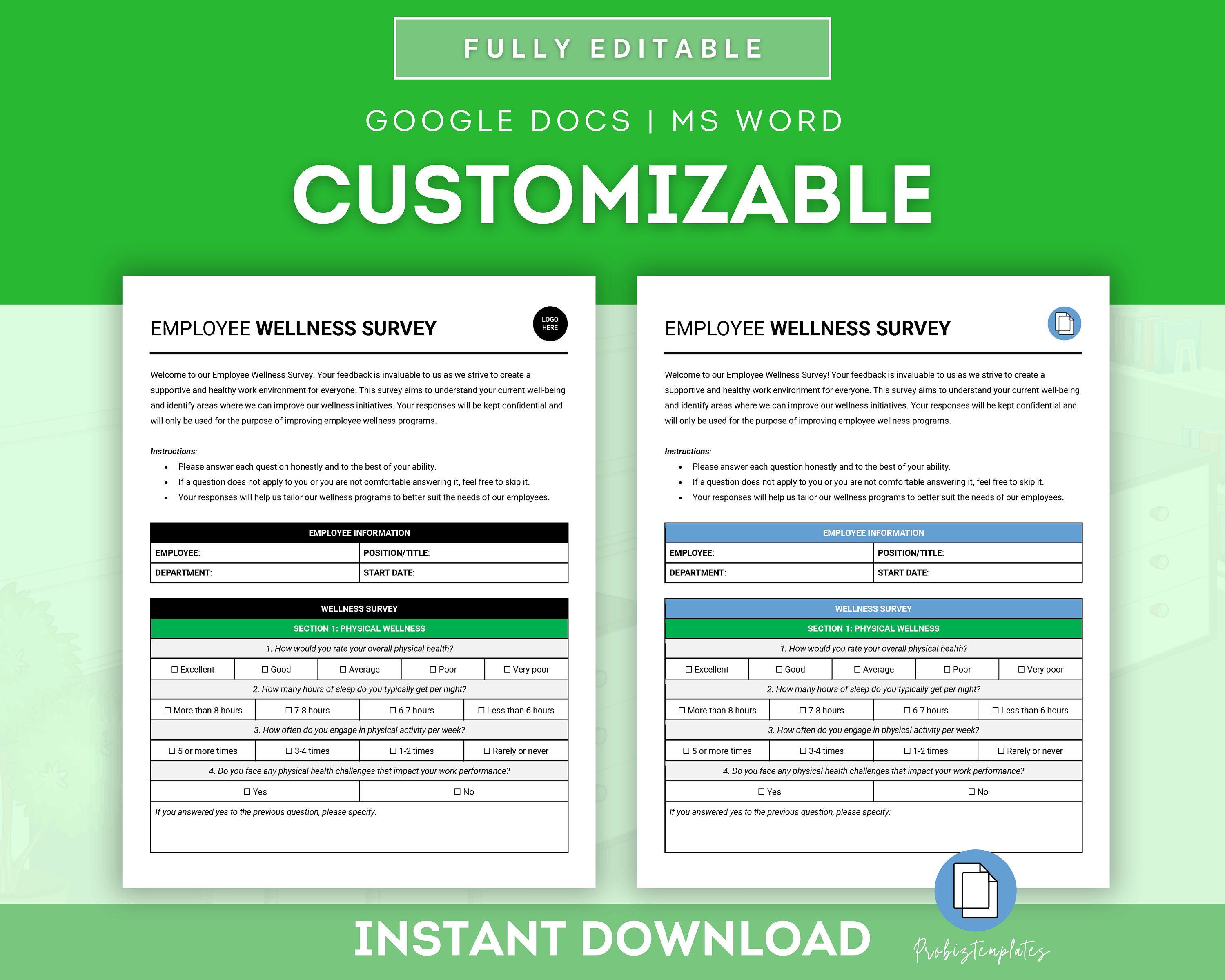 Employee Wellness Survey Template, Workplace Well-being Survey, Staff ...