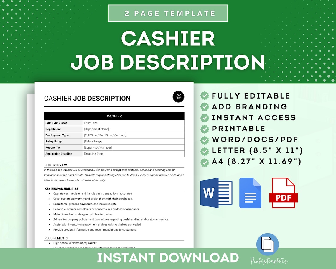 Cashier Job Description Template, Retail Cashier Responsibilities ...