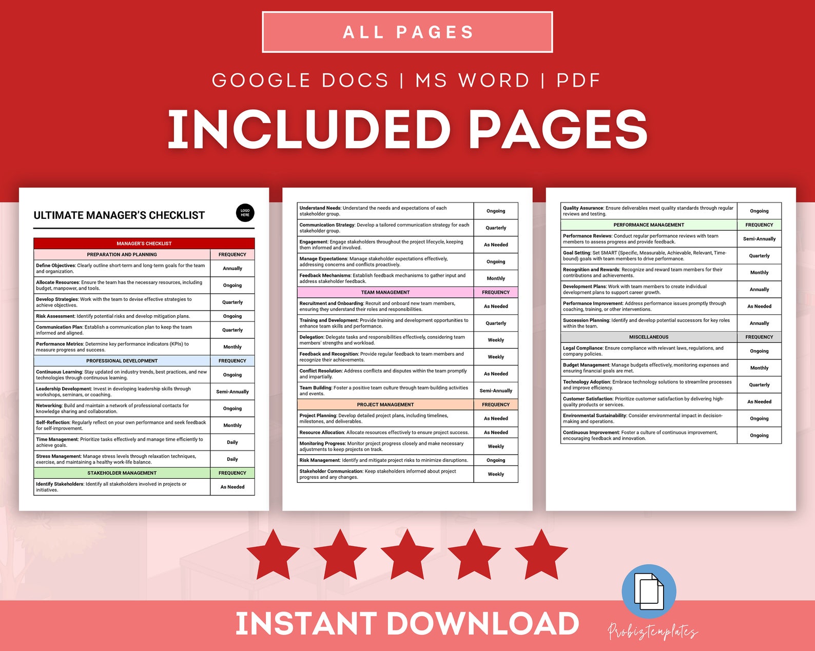 Ultimate Manager's Checklist Template, Manager Comprehensive Task List ...