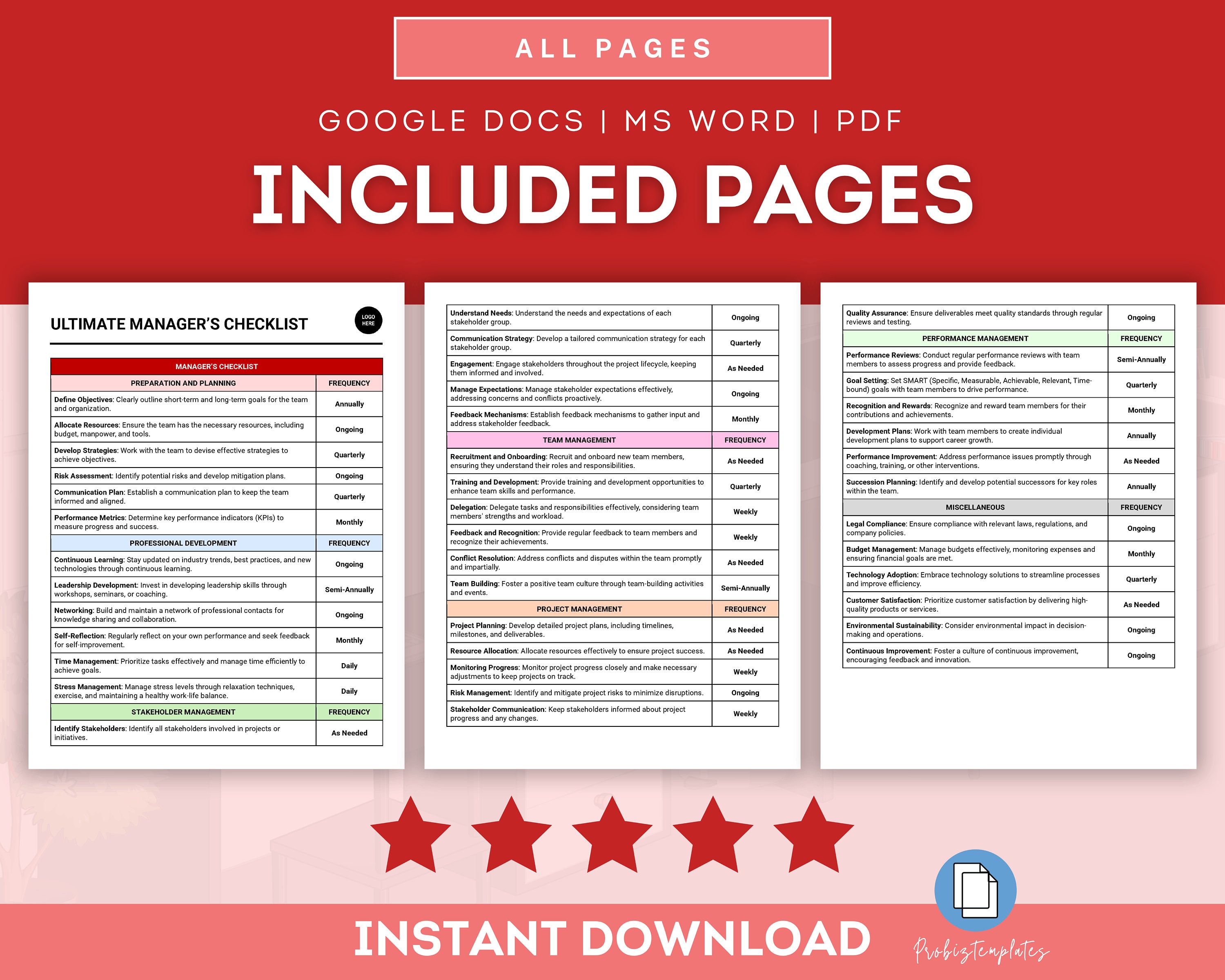 Ultimate Manager's Checklist Template, Manager Comprehensive Task List ...