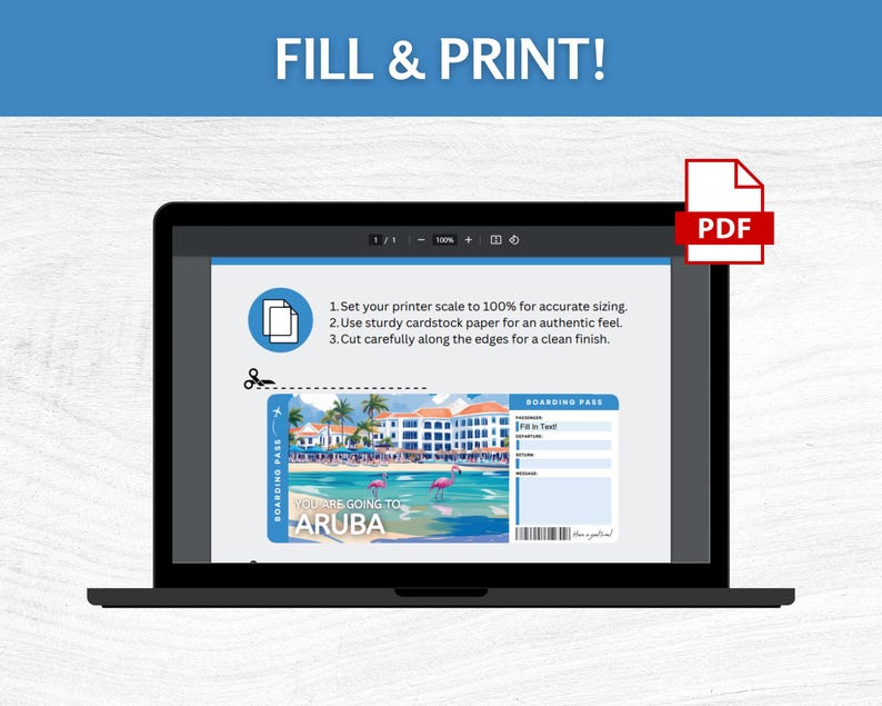 Printable Aruba Surprise Gift Ticket, Editable Aruba Boarding Pass ...