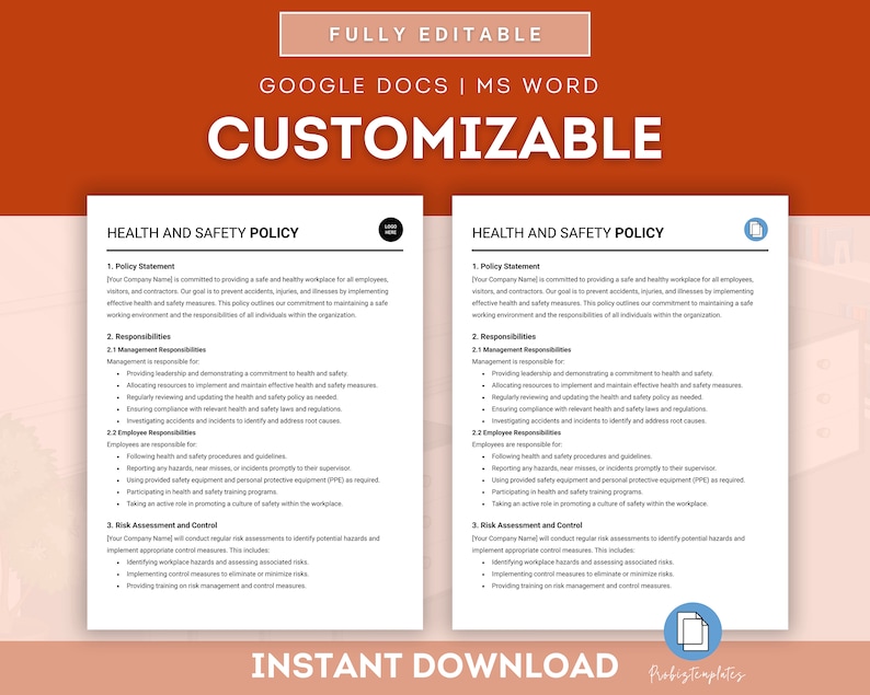 Employee Health and Safety Policy, Safe Workplace Policy Template, New ...