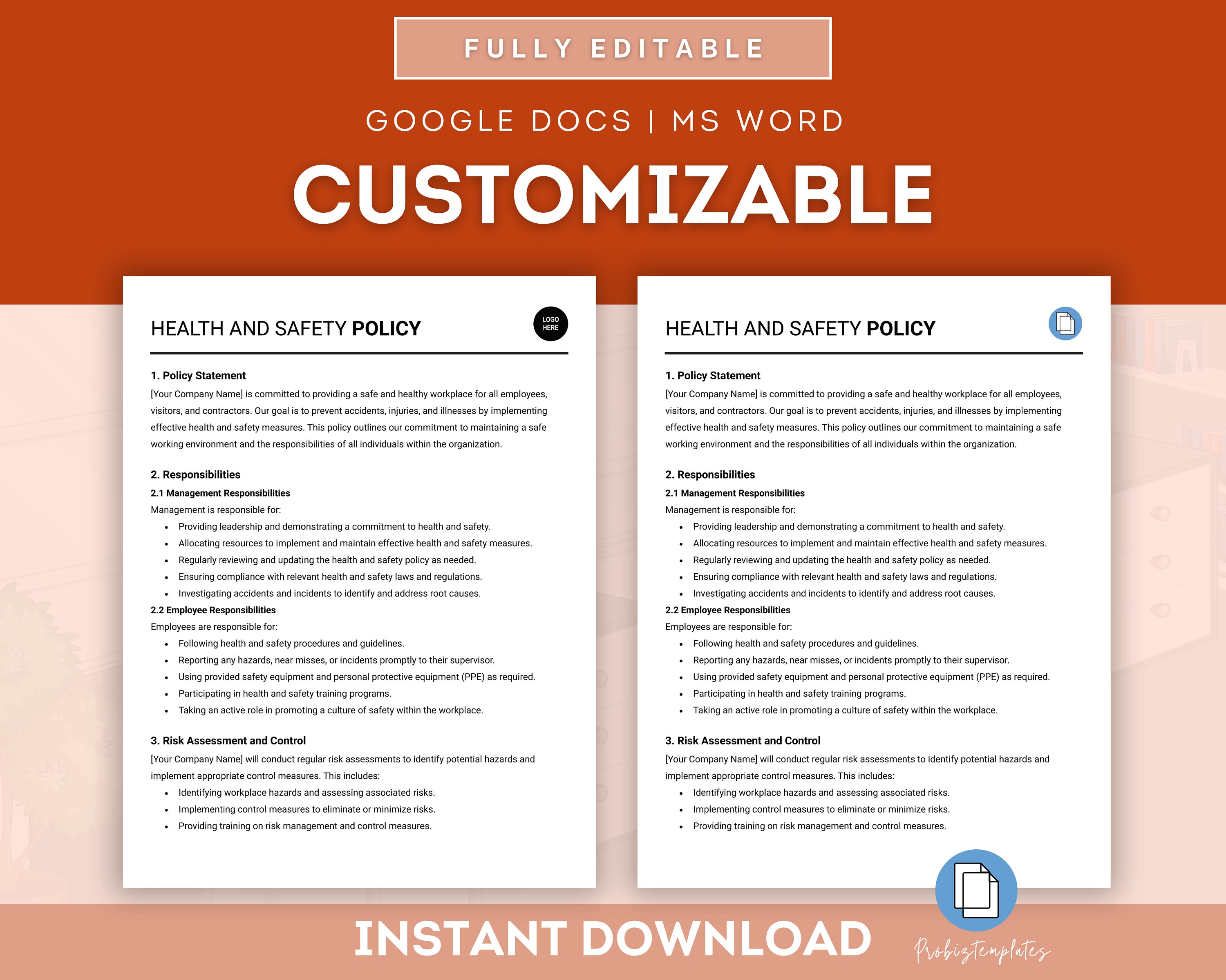 Employee Health and Safety Policy, Safe Workplace Policy Template, New ...