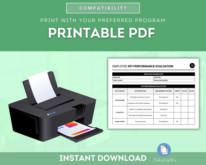 Employee KPI Performance Evaluation Form Template, Performance Metrics ...