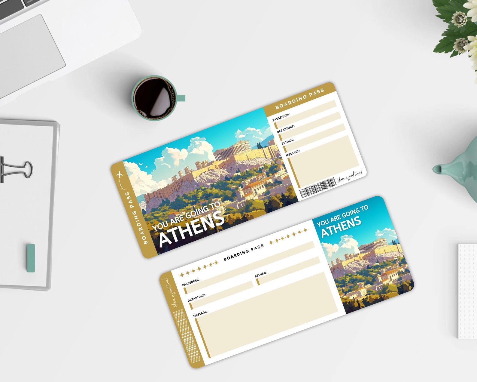 Printable Athens Surprise Gift Ticket, Editable Greece Vacation ...
