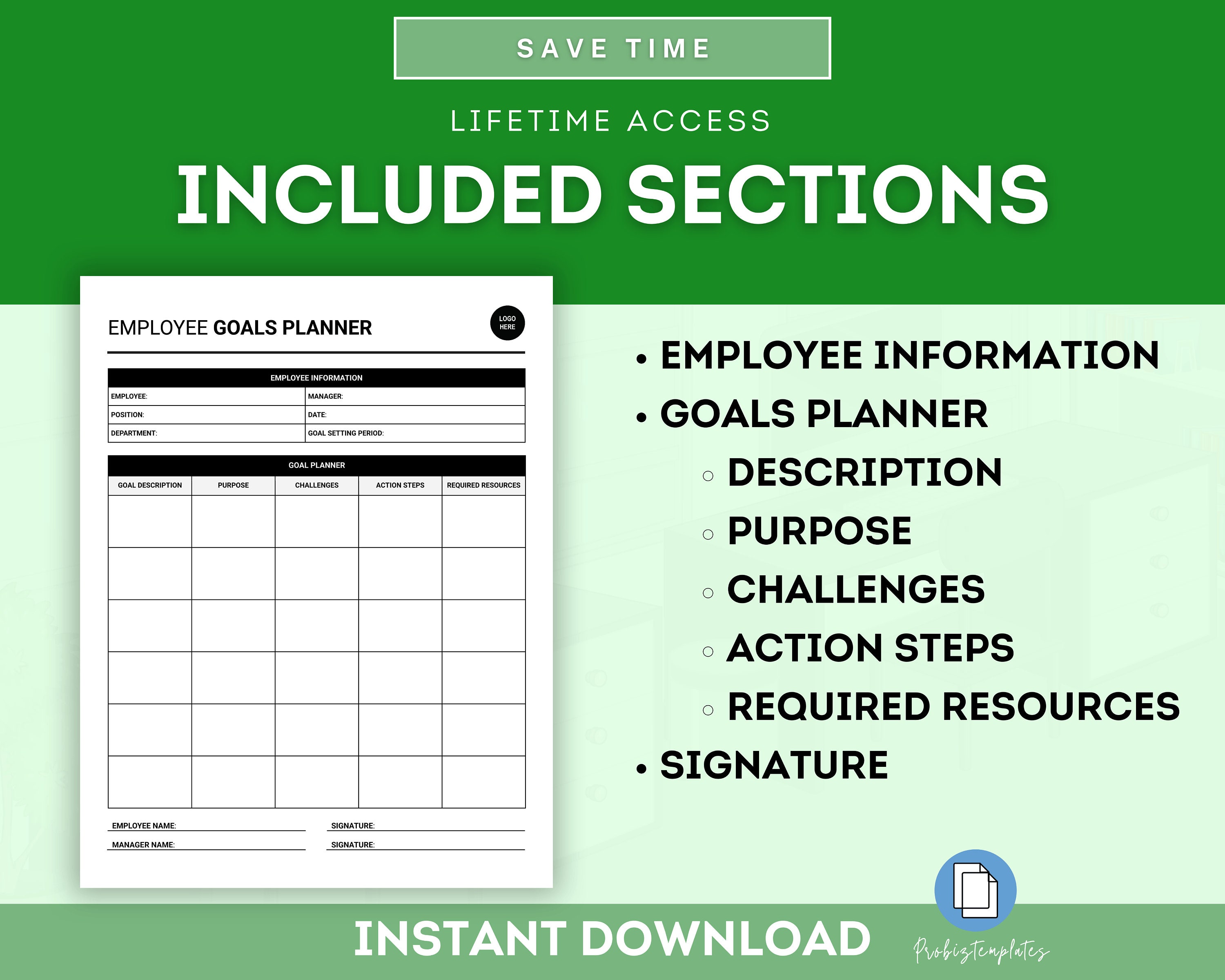 Employee Goals Planner Template, Goal Setting, Goal Tracking, Goal ...