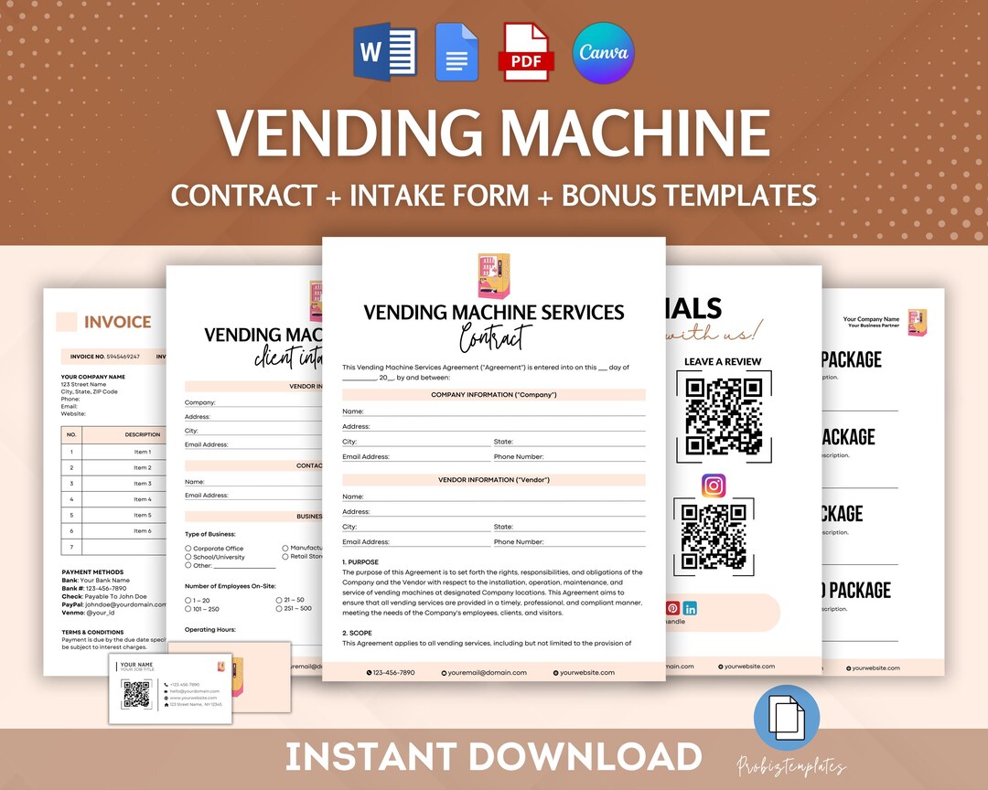 Vending Machine Services Contract Bundle, Machine Service Agreement ...