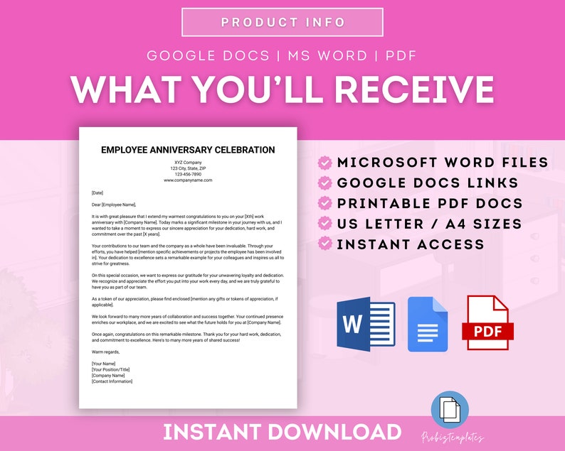 Employee Anniversary Celebration Letter Template, Employee Milestone ...