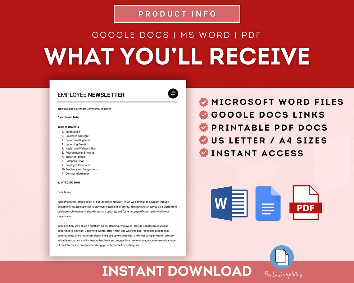 Employee Newsletter Template, Company Newsletter, Staff Bulletin, Team ...