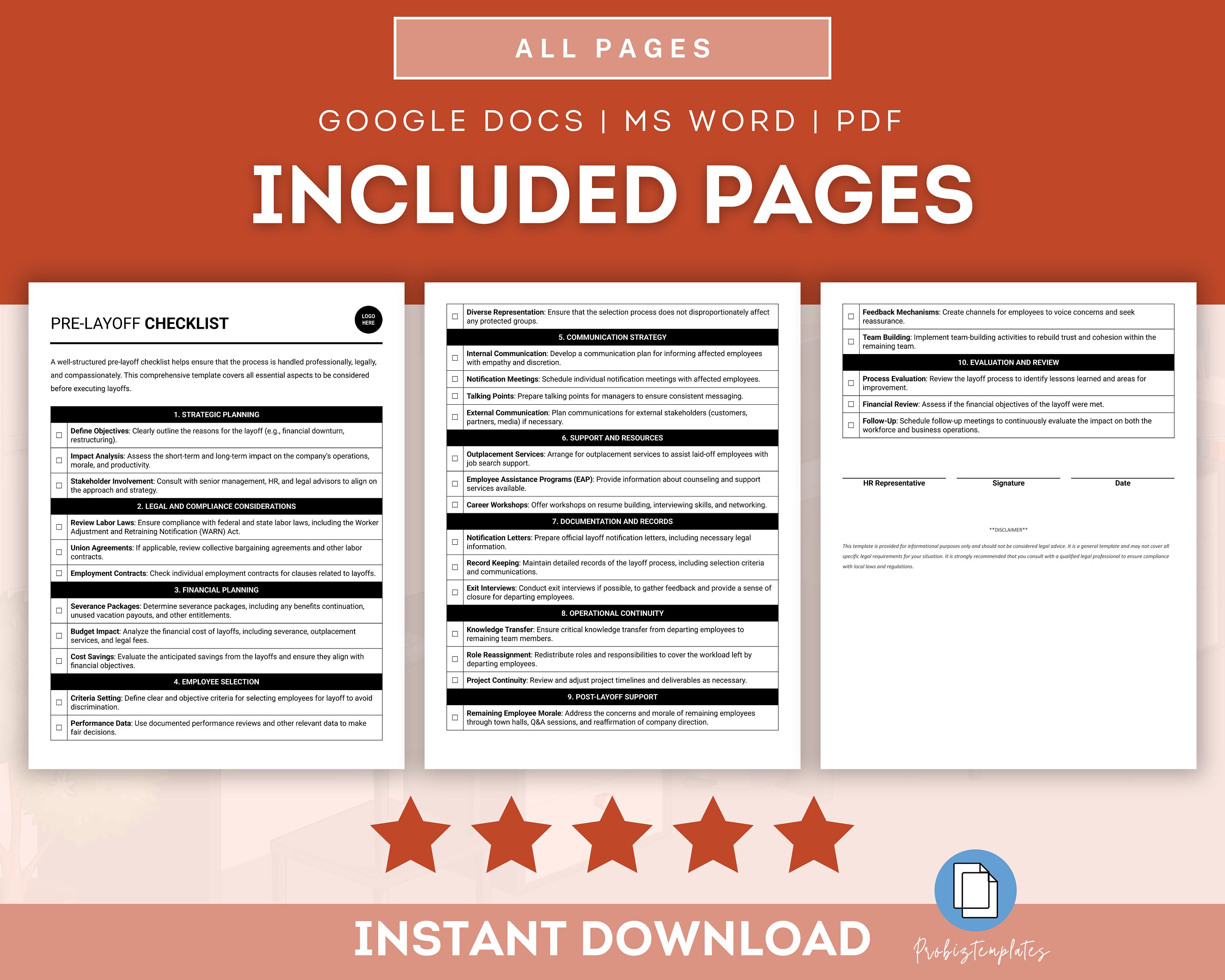Pre-layoff Checklist Template, Employee Layoff Preparation, Layoff ...