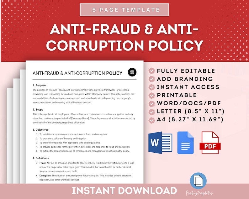 Anti-fraud and Anti-corruption Policy Template, Fraud Prevention Policy ...