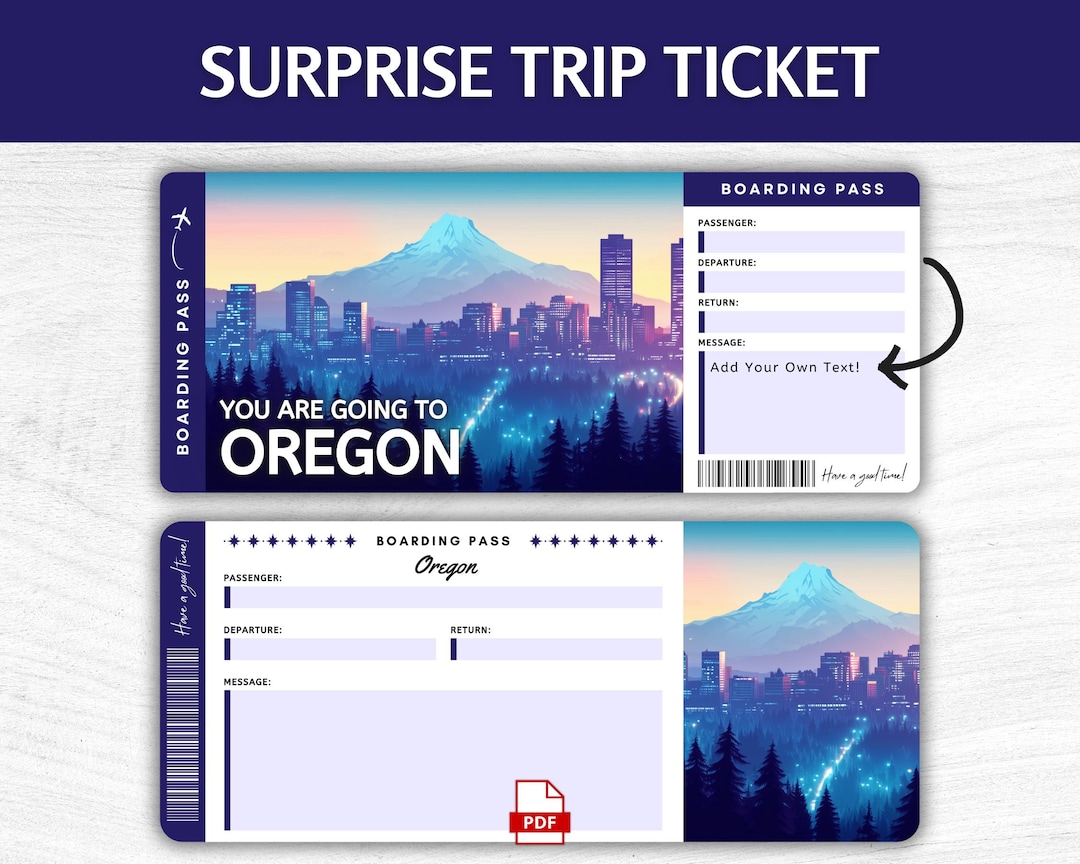 Printable Oregon Surprise Gift Ticket, Editable Pacific Northwest ...