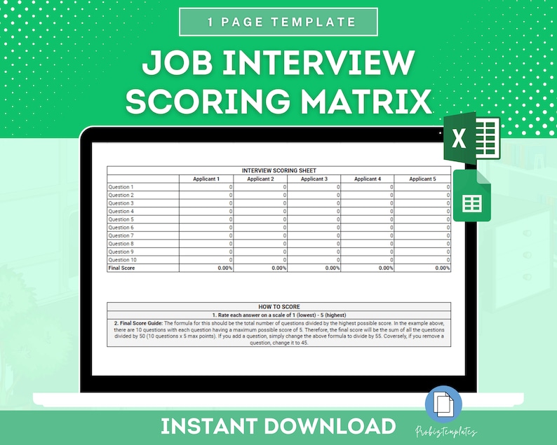 Job Interview Scoring Sheet Microsoft Excel Google Sheets Template ...