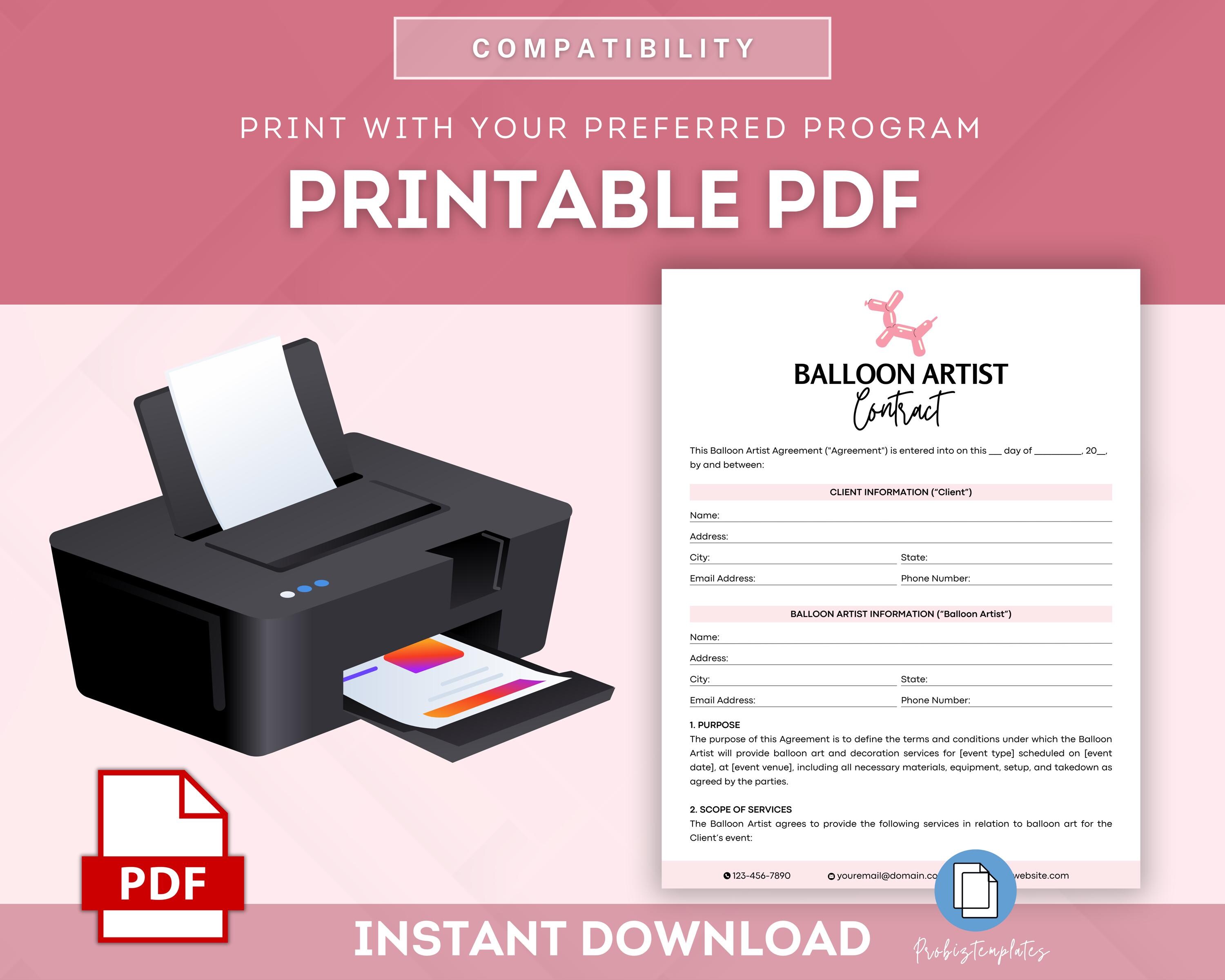 Balloon Artist Contract Bundle, Balloon Services Agreement Template ...