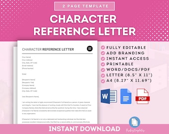 Personal Reference Letter Template, Recommendation Letter, Character ...