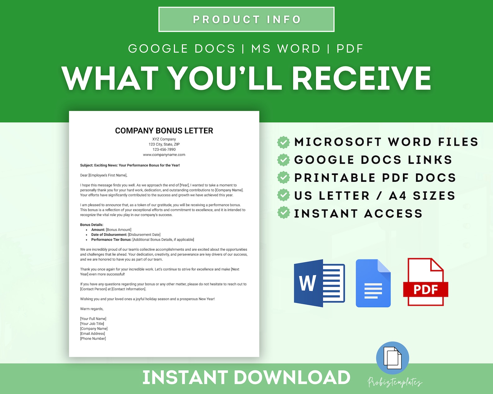 Company Bonus Letter Template, Employee Bonus Announcement Letter, Year ...