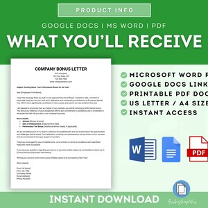 Company Bonus Letter Template, Employee Bonus Announcement Letter, Year ...