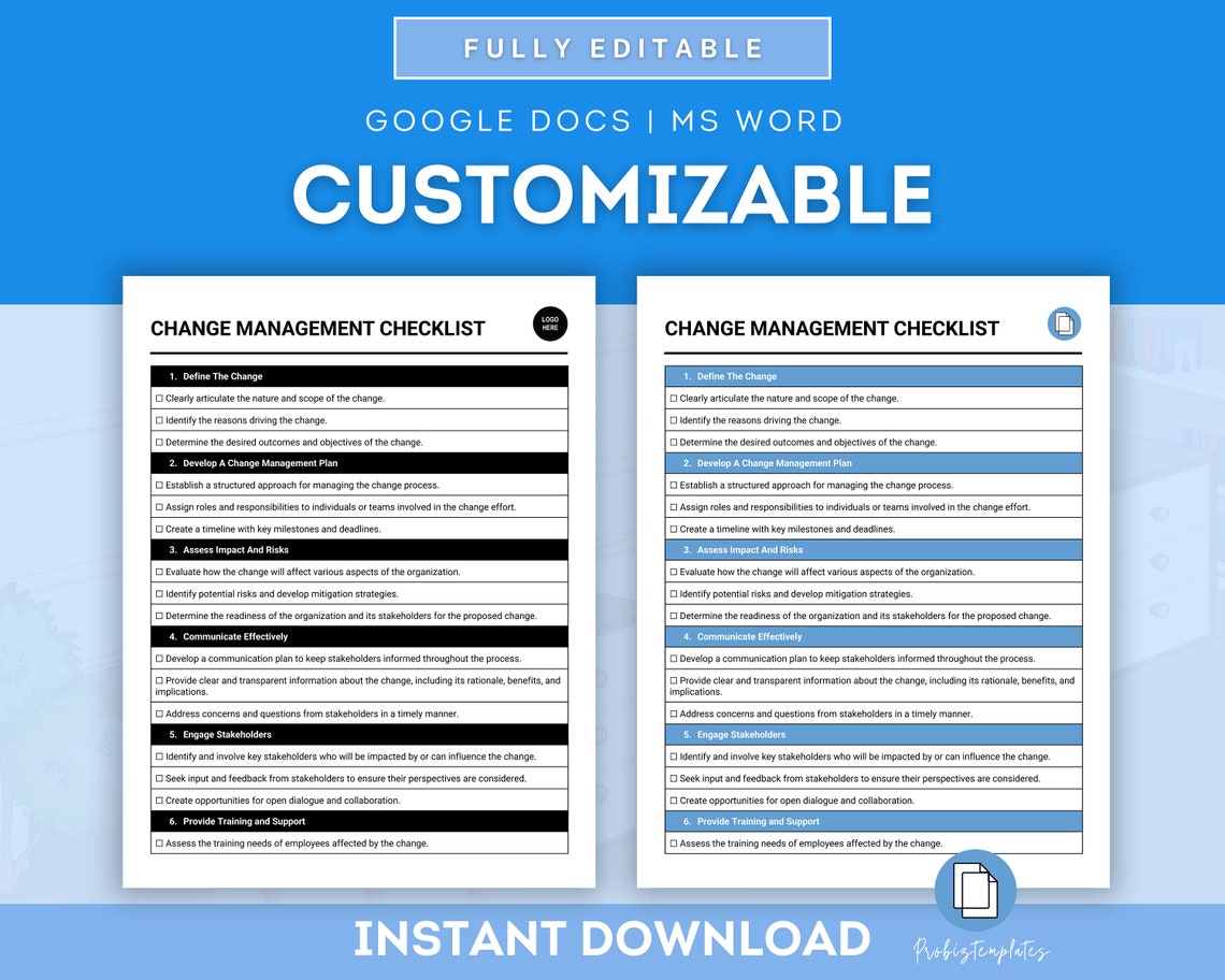 Change Management Checklist Template, Organizational Change Checklist ...