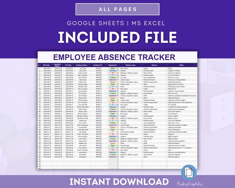 Employee Absence Tracker Spreadsheet, Staff Absence Monitoring ...