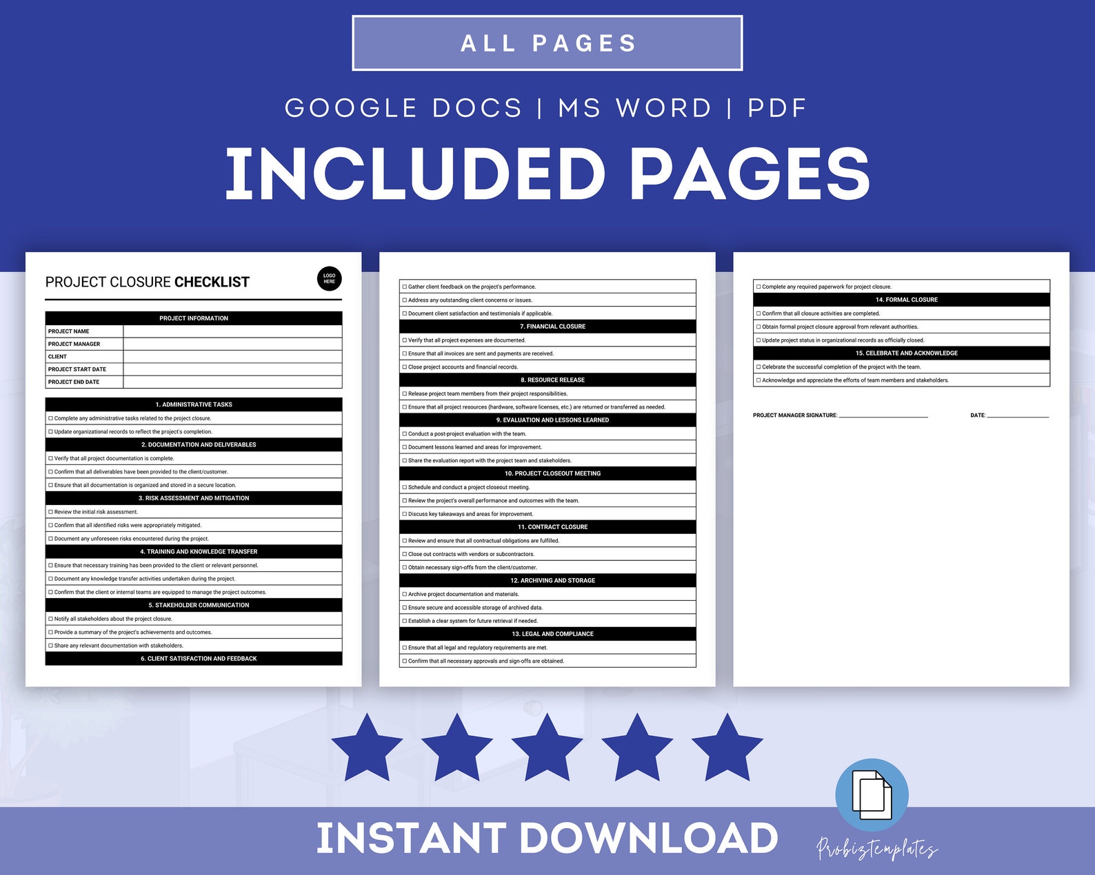 Project Closure Checklist, Project Completion Form, End-of-project ...
