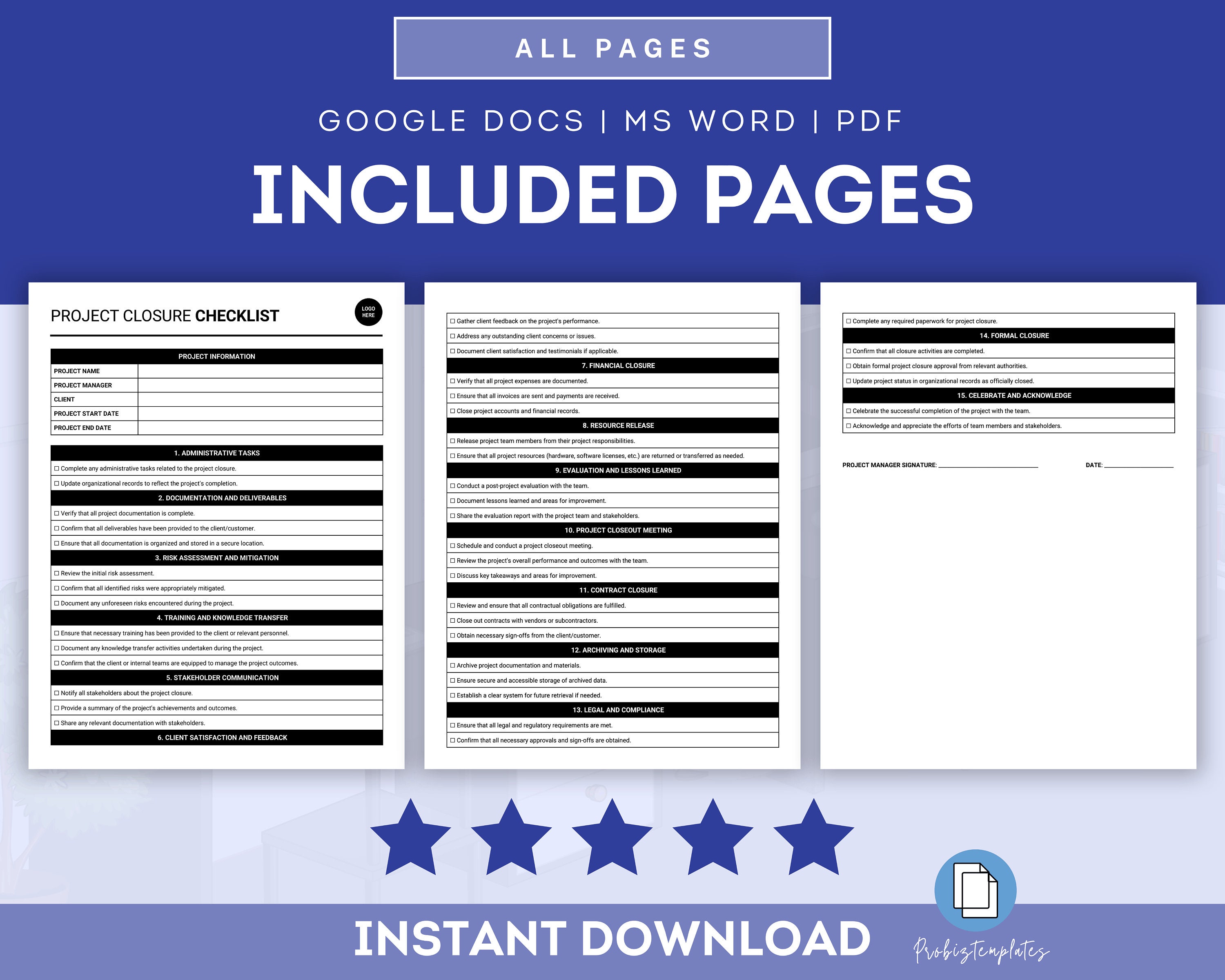 Project Closure Checklist, Project Completion Form, End-of-project ...