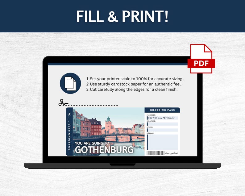 Printable Gothenburg Surprise Gift Ticket, Editable Sweden Boarding ...