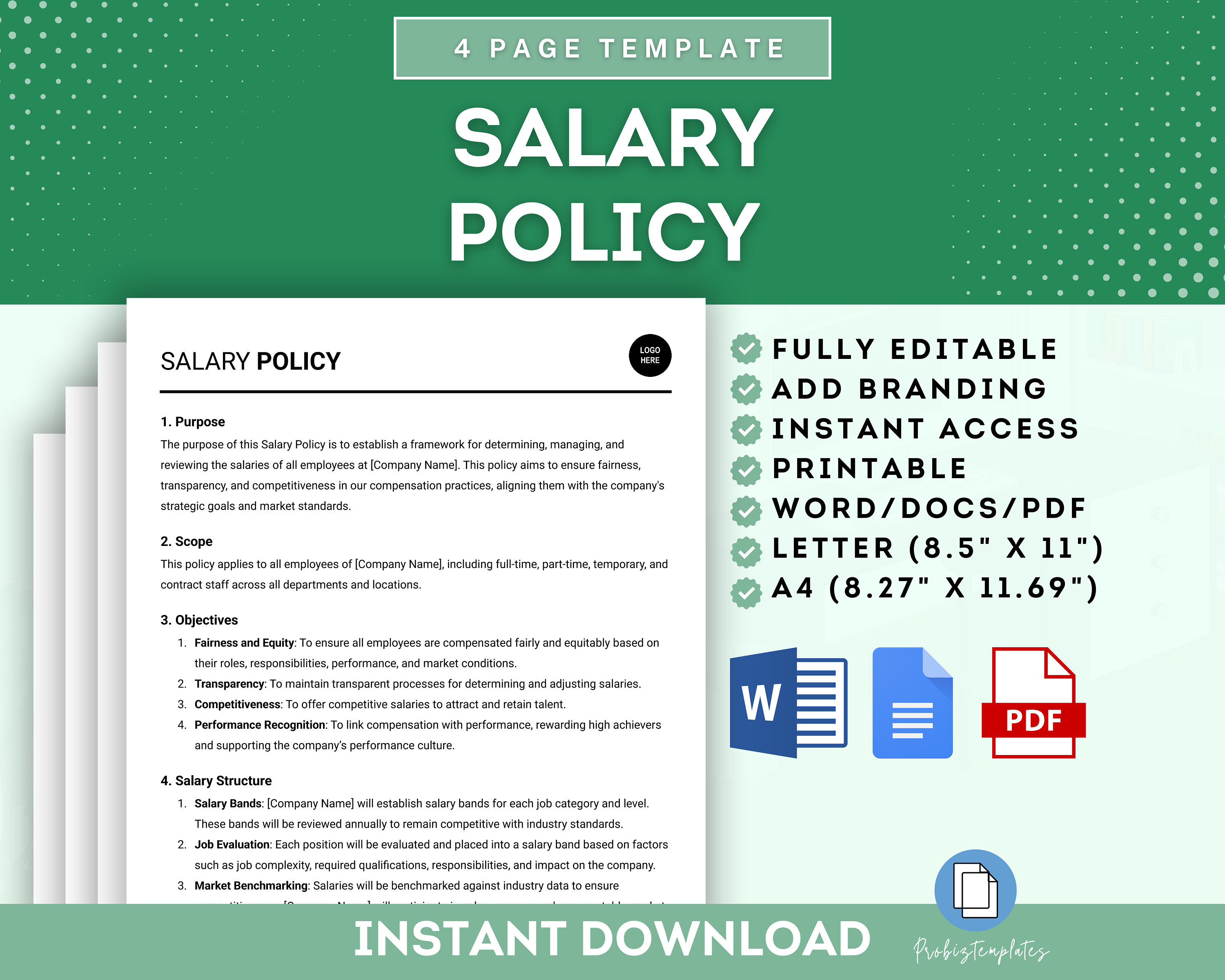 Salary Policy Template, Employee Compensation Policy, Company Salary ...
