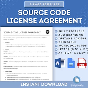 Source Code License Agreement, Software License Contract, Source Code ...