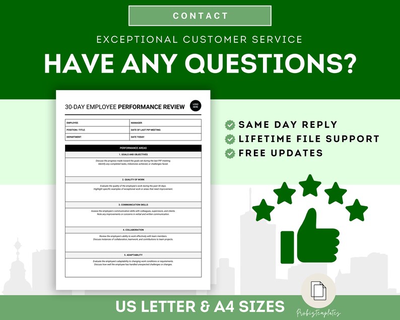 Employee 30-day Performance Review Template, Employee Evaluation Form ...