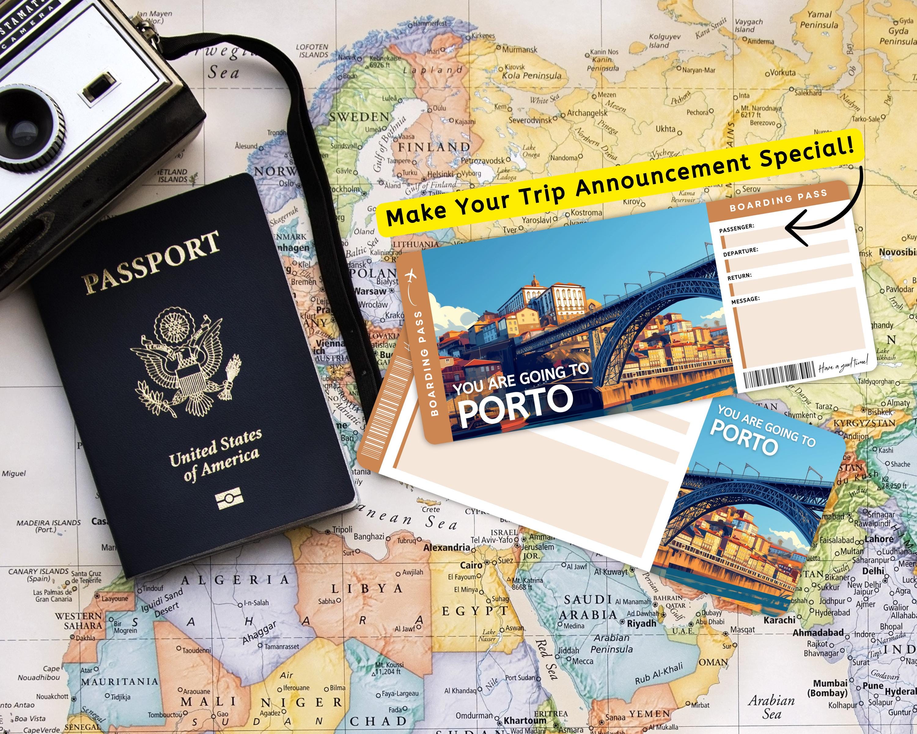 Printable Porto Surprise Gift Ticket, Editable Portugal Vacation ...