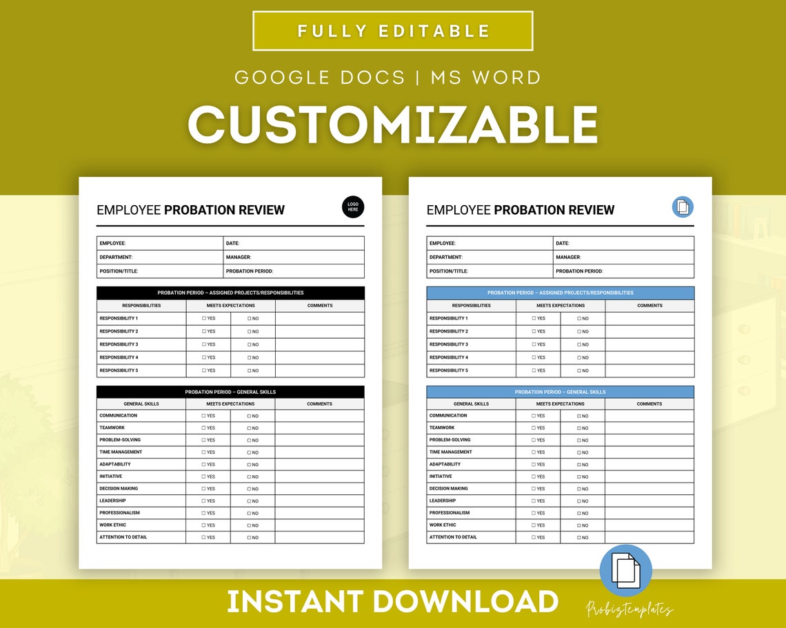 Employee Probation Review Template, Employee Performance Review ...