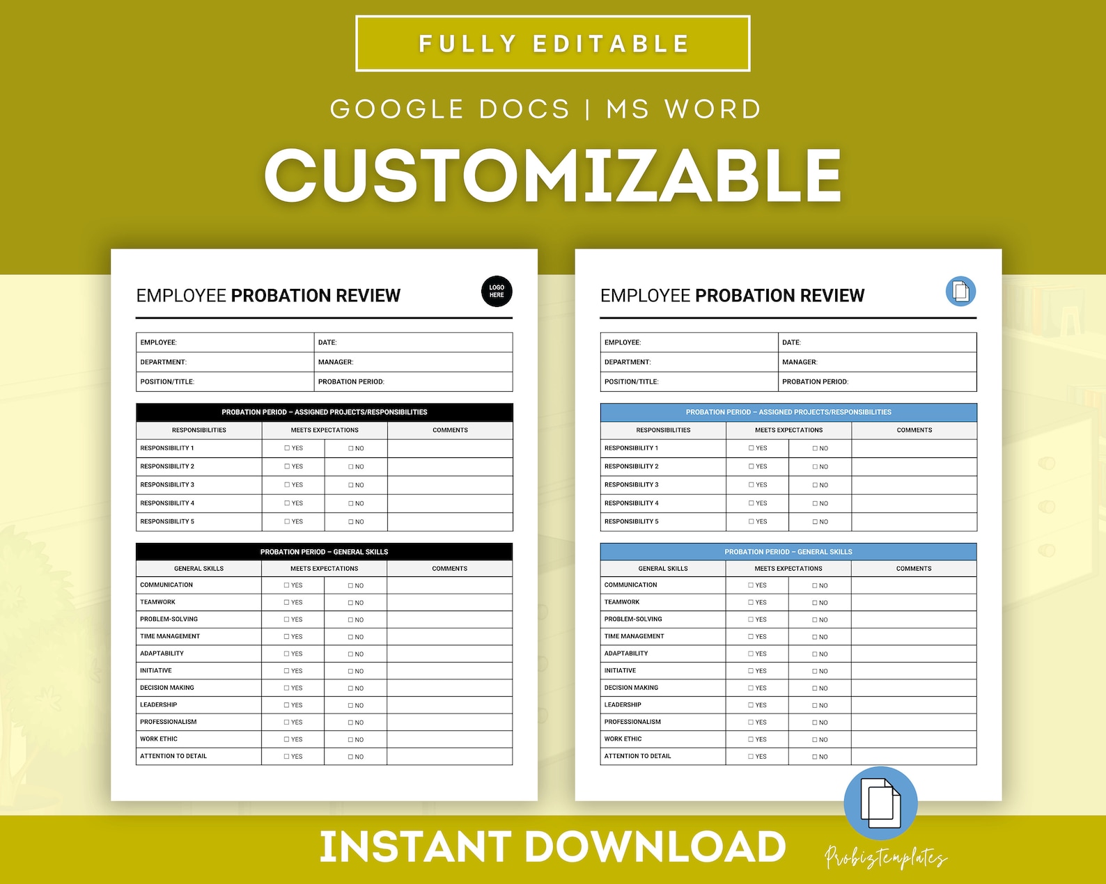 Employee Probation Review Template, Employee Performance Review ...