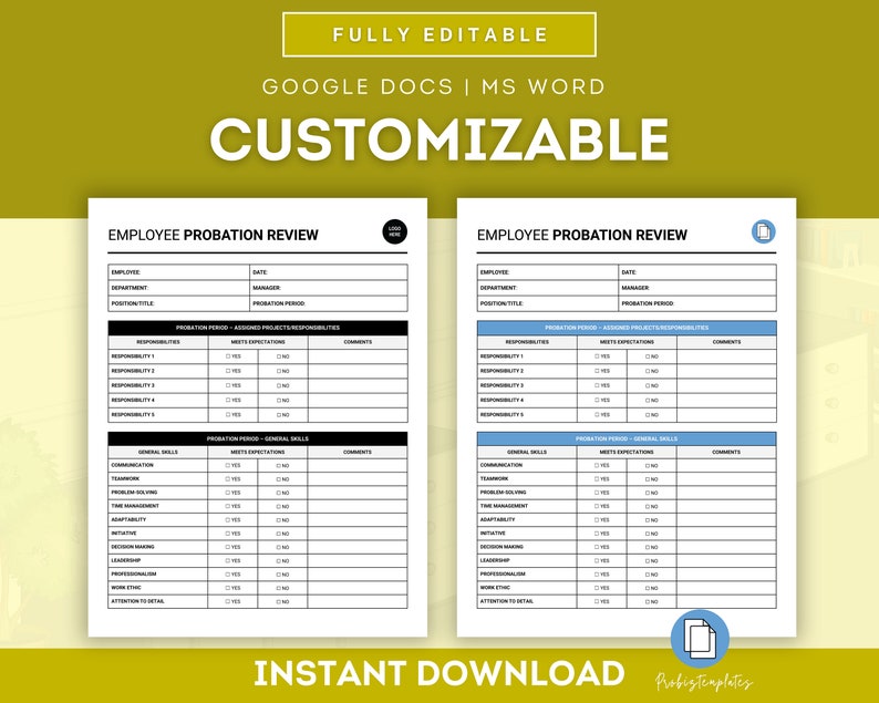 Employee Probation Review Template, Employee Performance Review ...