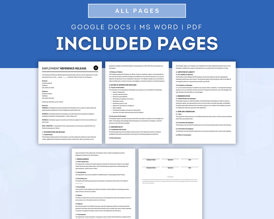 Employment Reference Release Agreement Template, Job Reference Consent ...