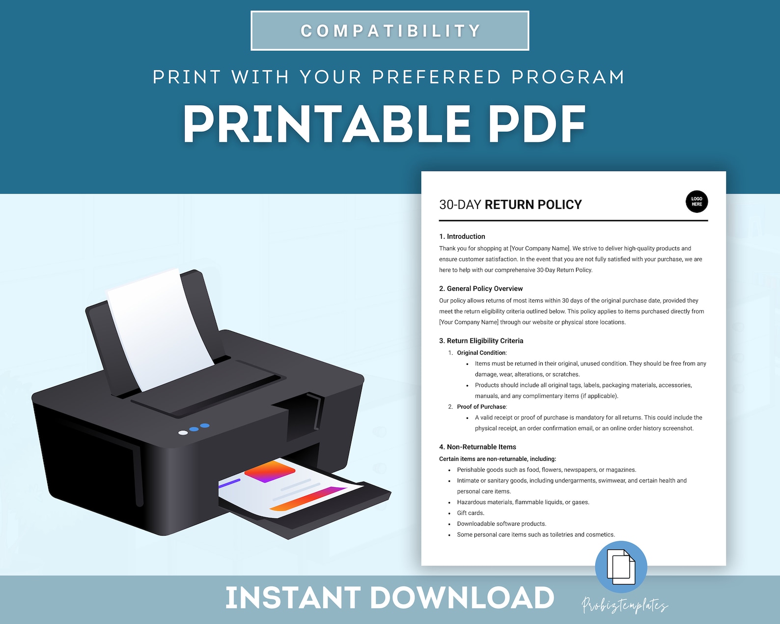 30-day Return Policy Template, Return Terms and Conditions, Product ...